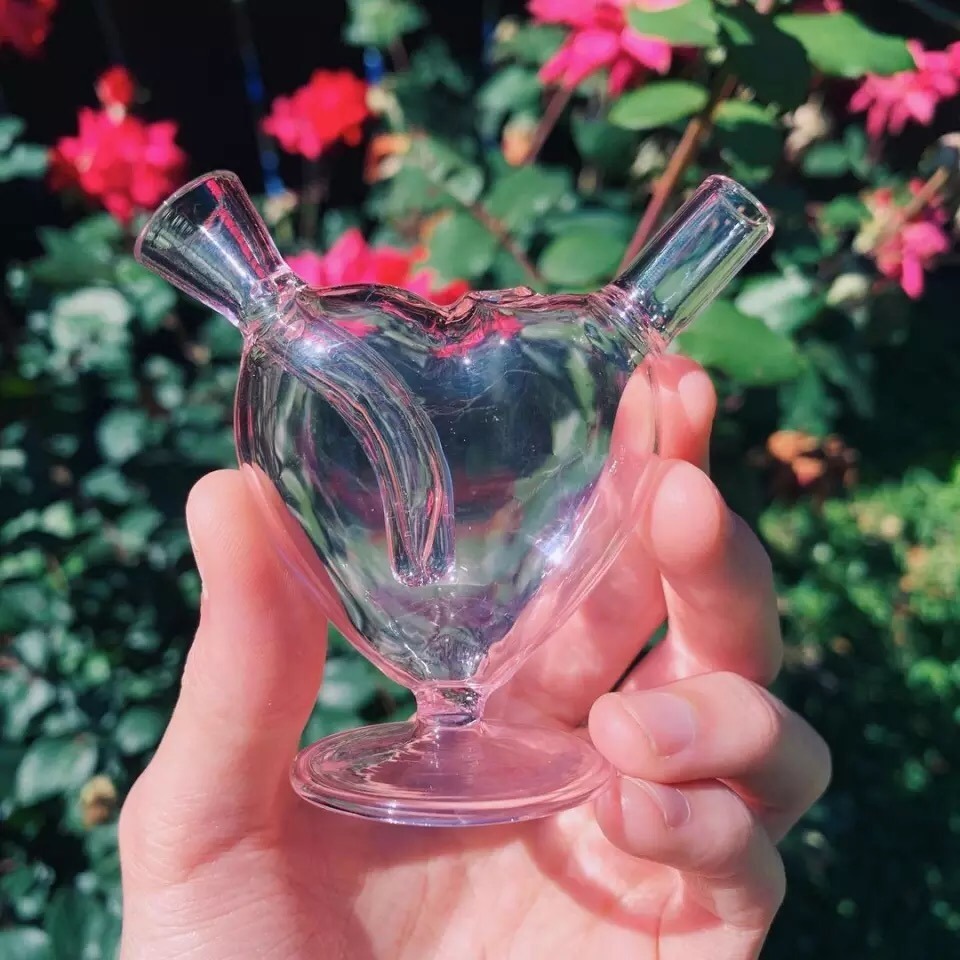 Pink heart glass joint blunt bubbler - Bongz Australia